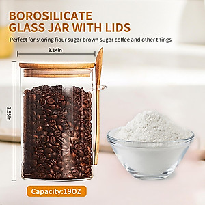 KDAWRO Airtight Glass Jars with Bamboo Lids & Bamboo Spoons, 19Oz 4PACK Borosilicate Glass Food Storage Sugar Containers, Durable Glass Canisters Hold Coffee Beans, Tea, Flour, Candy, Bath Salts