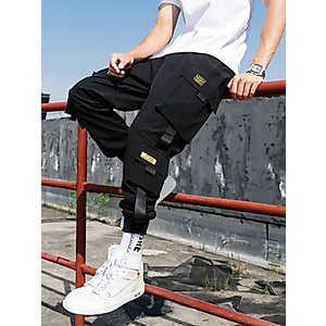 Ambcol Men's Jogger Pants Punk Cargo Baggy Techwear Streetwear Hip Hop Women Unisex Sports Casual Pants Black-09 Large