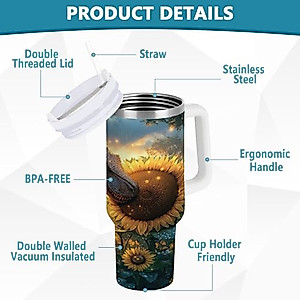 Slewiaeky Tumbler with Handle 40 oz Lovely Beast Dinosaur T Rex Travel Mug with Lid and Straw Stainless Steel Vacuum Insulated Water Bottle Cup for Iced Tea Coffee Cold Beverages Cup Holder Friendly