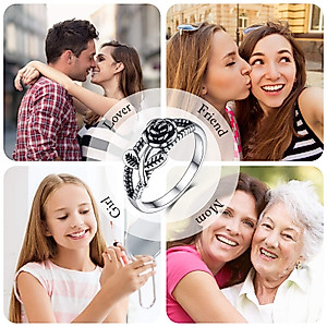 MADEONE ✦Mothers Day Gifts 3D Rose Flower Ring Vintage Hollow Out Rings 18K White Gold Plating Ring Christmas Jewelry Gifts For Women With Box Packing