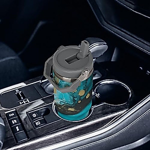 30 Oz Tumbler with Handle And Straw, Turquoise Blue Gold Marble Leakproof Stainless Steel Water Bottle for Hot & Cold Drinks 24 Hours, Car Cup Holder Friendly, Travel Mug for Home, Office, Gym