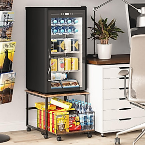 Alavoco Mini Fridge Stand,Fridge Stand with Storage,120LBS Mini Fridge Table with 4 Lockable Wheels,Fridge Cart for Dorm, Home, Kitchen, Office-Black