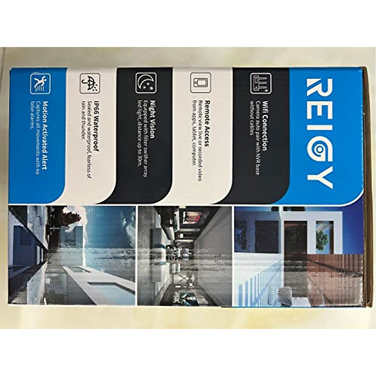 REIGY 3MP WiFi Security Camera System with Floodlight Without Hard Drive, 2K Outdoor Home Surveillance Set 8CH 5MP NVR + 4X 1296P IP Cam, 2-Way Audio Remote View Color Night Vision Motion Detection