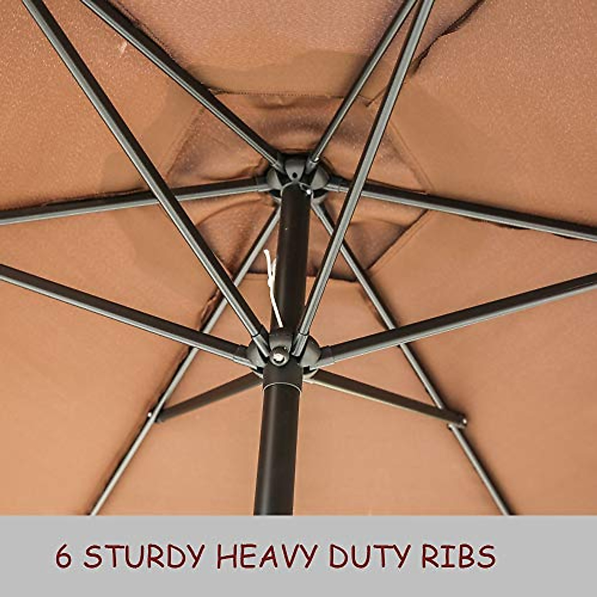 LOKATSE HOME Table Outdoor Market Patio Umbrella with Crank 9 Feet 6Ribs, Brown-Small