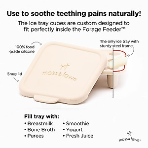 Moss and Fawn Baby’s First Bites Starter Kit – Ice Cube Tray, Forage Feeder, Freezer Mold & Pacifier Feeder – Milestone Magnet for Food Tracking & Feeding Tips – Baby Food Prep Essentials - Ecru