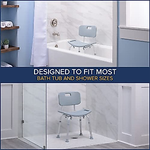 Drive Medical RTL12202KDR Shower Chair with Back, Adjustable Stool with Suction Feet, Shower Seat for Inside Shower or Tub, Bathroom Bench Bath Chair for Elderly and Disabled, 300 LB Weight Cap, Grey