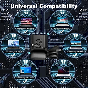 Universal 45W 65W USB C Laptop Charger - for Dell Latitude 5420 5520 7420 Charger 5320 7390 7320 7410 9420 9510,XPS 13,Chromebook,HP/Lenovo/Acer/Asus/Samsung/Macbook Type C Computer Power Cord Adapter