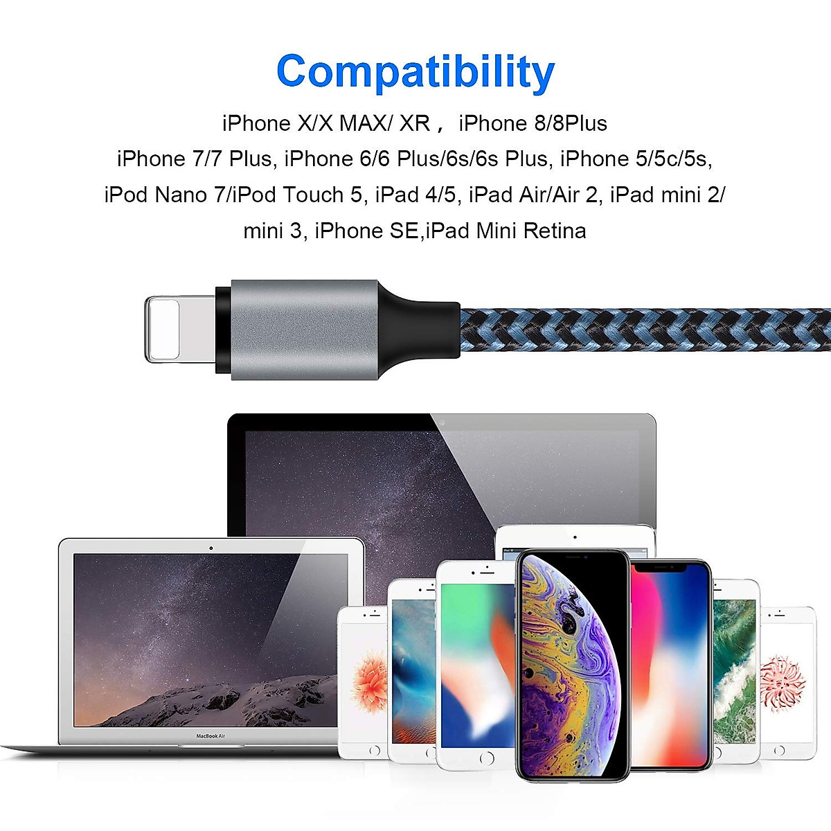 Atill iPhone Charger 10FT iPhone Charger Cable Nylon Braided Charging Cord Compatible iPhone 14/13/12XR XS XSMax X 8 8 Plus 7 7 Plus 6 6s Plus SE 5 5s 5c (Blue), 3 Pack