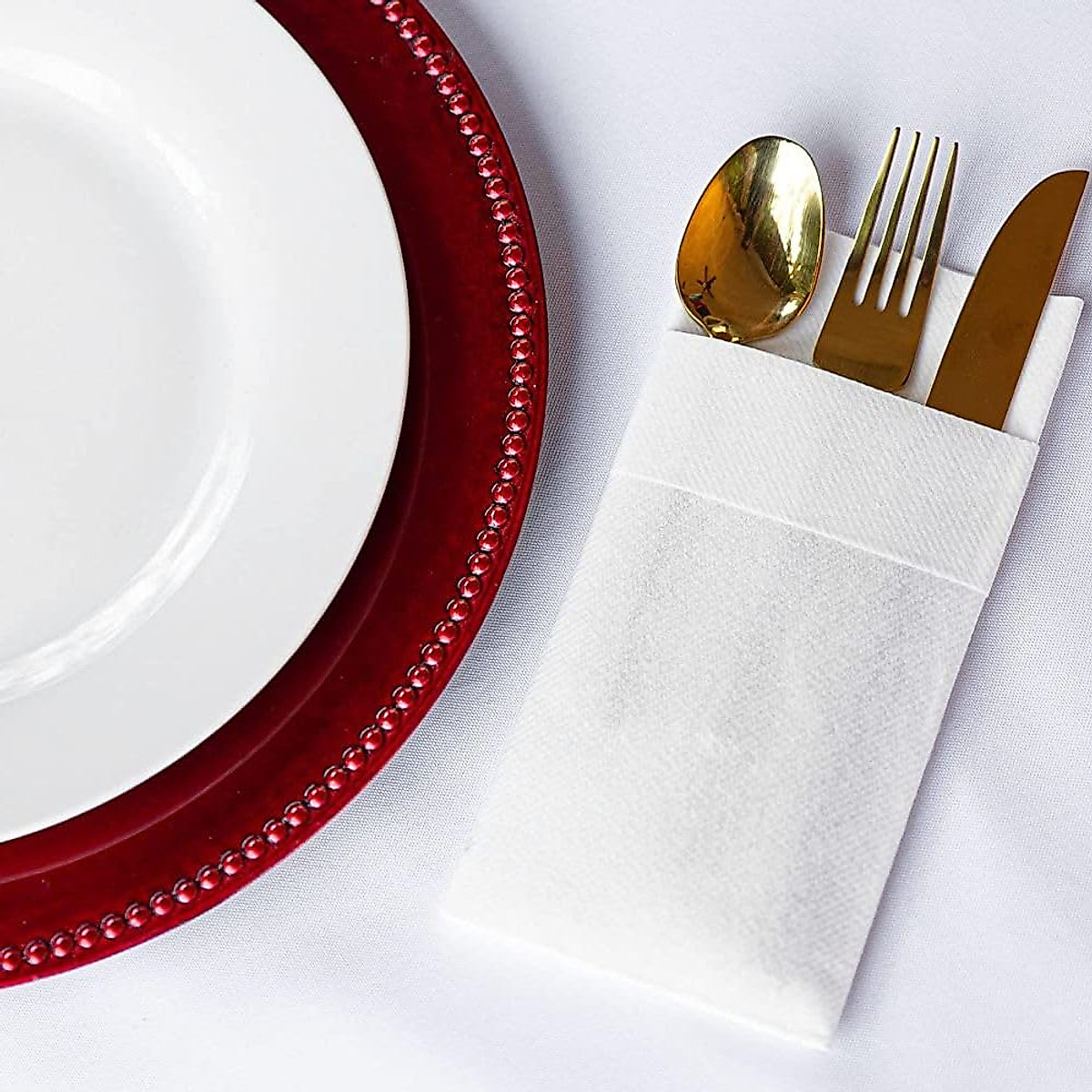 AMERICAN HOMESTEAD Dinner Napkins with Flatware Pocket - Pre-Folded Cloth-Like Disposable Table Napkins - Absorbent Paper Serviettes for Weddings, Parties, and Events - 16" x 15.5" - 50 Count (Silver)