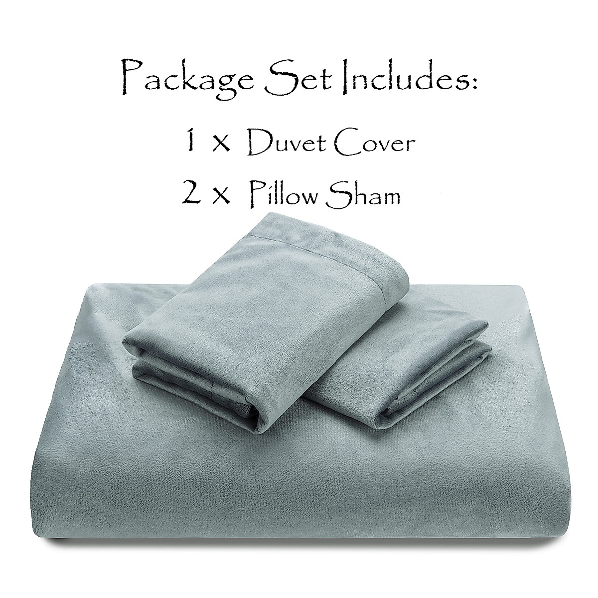 Chanasya Premium Velour Velvet Duvet Cover Set - Duvet Cover (104” x 90”) & 2 Pillow Shams (20” x 36”) - 3-Piece Set - Gray Blue, King Size