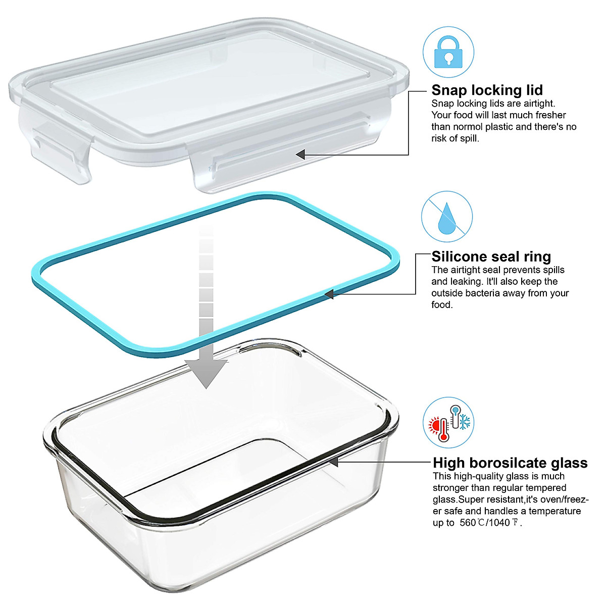 AILTEC Glass Food Storage Containers with Lids, [18 Piece] Glass Meal Prep Containers, Glass Containers for Food Storage with Lids, BPA Free & Leak Proof (9 Lids & 9 Containers)