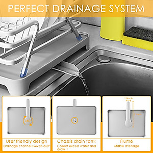 Linkidea Aluminum Dish Drying Rack, 16.9" x 12.6" Compact Rustproof Dish Rack and Drainboard Set, Dish Drainer Strainers with Adjustable Drainage and Removable Cutlery and Cup Holder Fit Kitchen