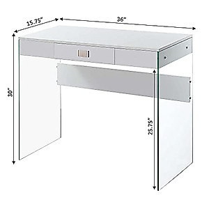 Convenience Concepts SoHo 1 Drawer Glass 36 inch Desk, White