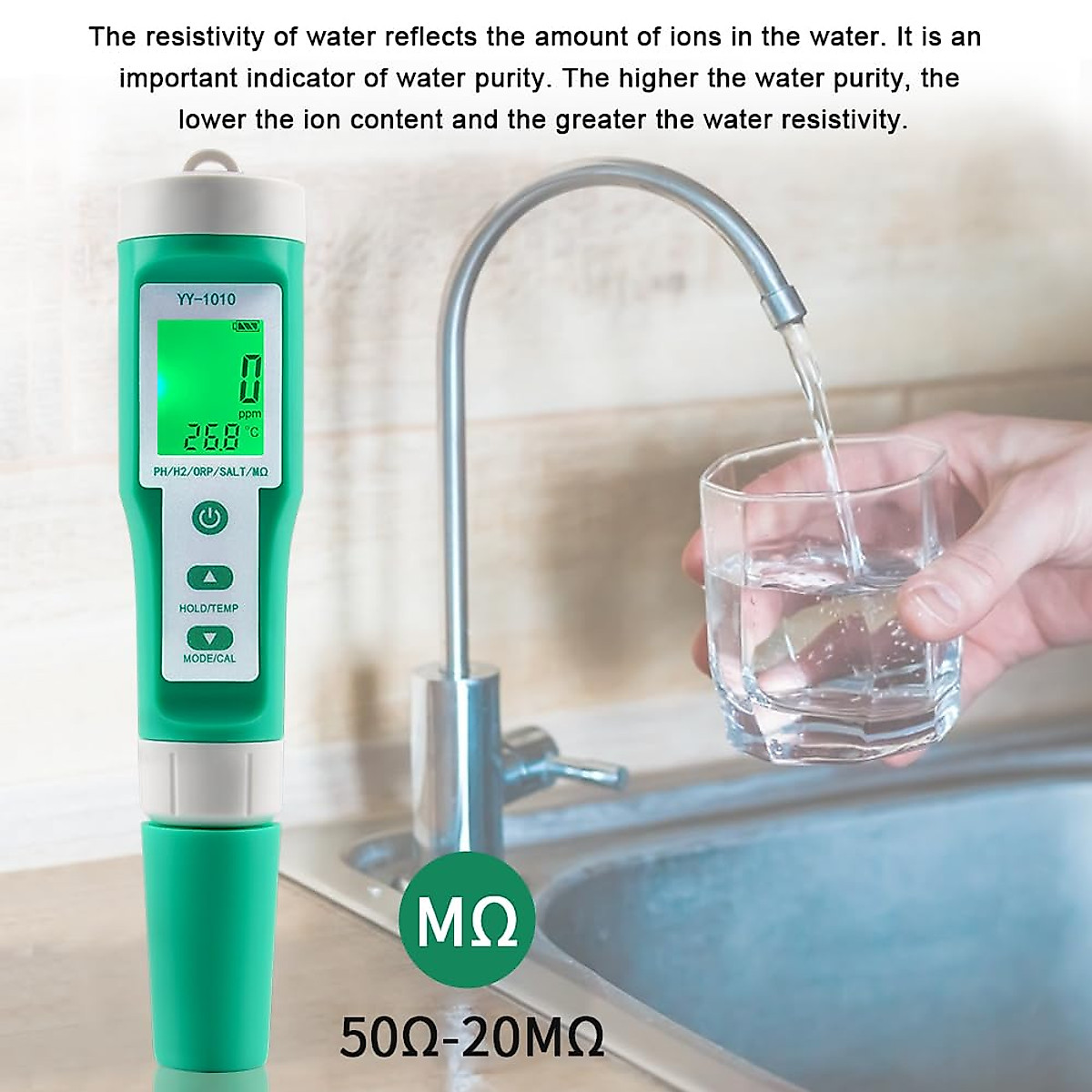 Hydrogen Water Tester 10 in 1 Resistivity/Fertility/H2/pH/TDS/EC/ORP/S.G/Salt/Temp Meter with ATC pH Meter,0.01 High Accuracy pH Tester Digital,TDS Meter PPM Meter for Drinking,Hydroponics,Pool.