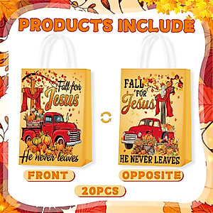 20Pcs Fall for Jesus He Never Leaves Gift Bags,Thanksgiving Gift Bags Pumpkin Autumn Maple Leaf Bible Decorations Christian Religion Gift Bags for Autumn Thanksgiving Day Party Decorations Jesus Party Supplies Gifts