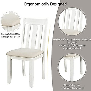 Merax Retro Style 7-Piece Dining Set, Include Extendable Table and 6 Upholstered Chairs, Brown+White(7pcs)