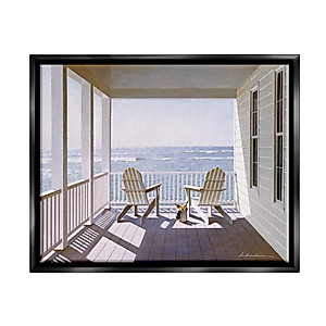 Stupell Industries Porch Chairs Overlooking the Tide Realistic Painting, Floater Frame, Design by Zhen-Huan Lu