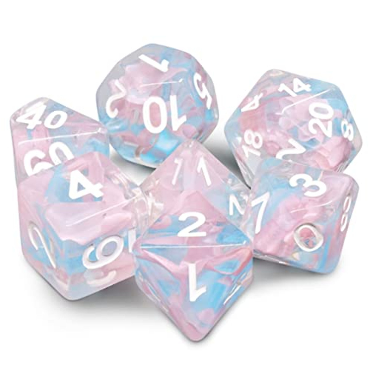 DND Polyhedral Dice RPG Dice for Dungeons and Dragons,Pathfinder,MTG,D&D Role Playing Game,Pink Blue Flower Transparent Dice Set,with Grey Waterproof Bag