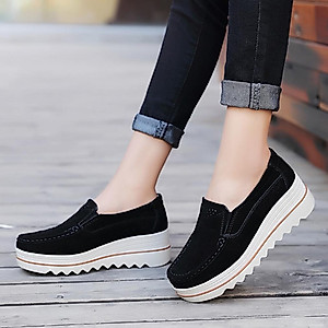 IEason-shoes, Women Flats Muffin Shoes Sneakers Leather Casual Shoes Creepers Moccasins (8, Black)