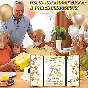 MDCGFOD 70th Birthday Decorations Happy 70th Birthday Guest Book for Men Women, Black Gold Birthday Alternative Signature Board for 70th Birthday Gifts Cheers to 70 Years Birthday Party Supplies