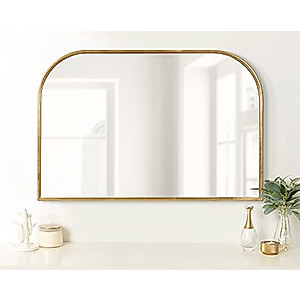 Kate and Laurel Caskill Modern Arched Wall Mirror, 36 x 24. Gold, Decorative Wide Midcentury Mirror for Wall Decor with Wide Arched Frame