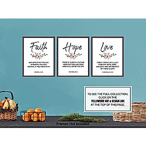 Religious Christian Wall Art Decor - Inspirational Faith, Hope, Love Bible Verse Wall Art - Scripture Wall Decor Signs - Home Decorations for Kitchen, Living or Dining Room, Bedroom - Unique Gift