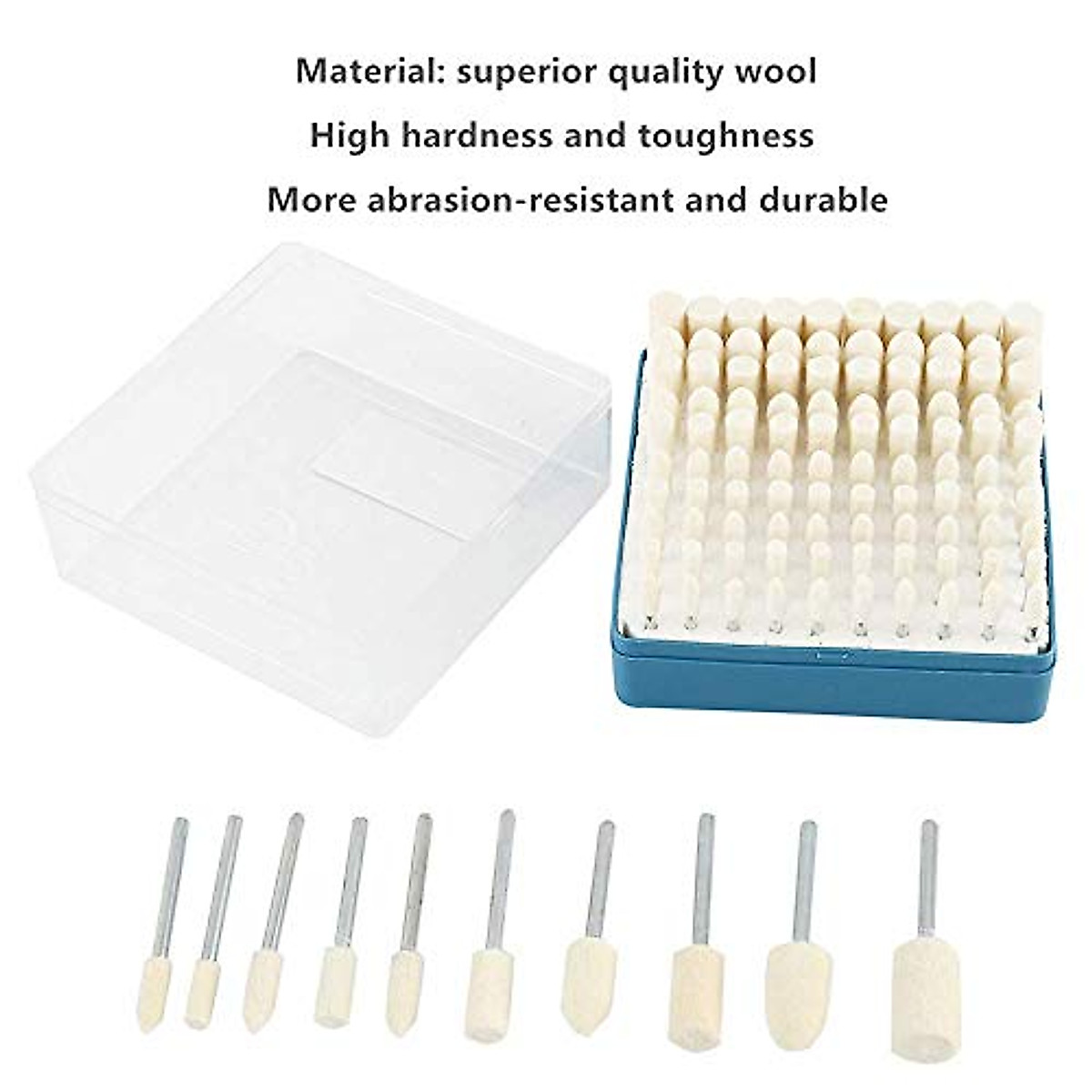 100Pcs Felt Polishing Wheels Wool Polishing Buffing Pads, Mandrel Mounted Grinding Bits，Polishing Grinding Head Wheel Tool Kit For Dremel Rotary Tool - 1/8 Inch Shank