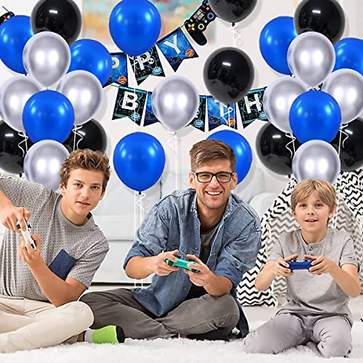 Royal Blue , Metallic Silver, Black Balloons 12" 10" - 118PCS Blue and Black Metallic Silver Balloon Arch Garland Video Gaming Party for Graduation Retirement New Year 30th 40th 50th Birthday Party Decorations for Boy Men
