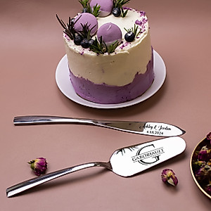 Personalized Cake Server Set Elegant Cake Knife and Server in Wooden Box (optional) Wedding Cake Knife Cutting Set Pie Cutter & Spatula for Birthday Anniversary Bridal Shower (Style 1)