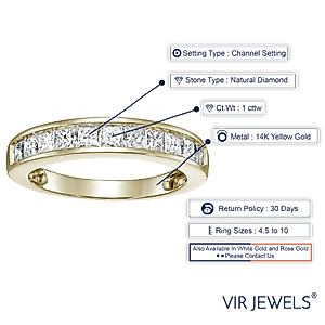 Vir Jewels 1 cttw Diamond Wedding Anniversary Band for Women Half Eternity Square Diamond Engagement Ring 14K Yellow Gold Princess Cut Channel Set Size 6
