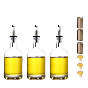 Kaachli Olive Oil And Vinegar Cruet Small Wine Dispenser Glass Bottles 6 oz (200ml) With Stainless Steel Spout,3 - Pack