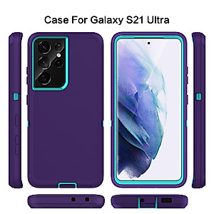 MXX Case Compatible with Galaxy S21 Ultra Case, 3-Layer Super Full Heavy Duty Body Bumper Cover/Shock Protection/Dust Proof, Designed for Samsung Galaxy S21 Ultra 5G 6.8 Inch 2021 (Purple)