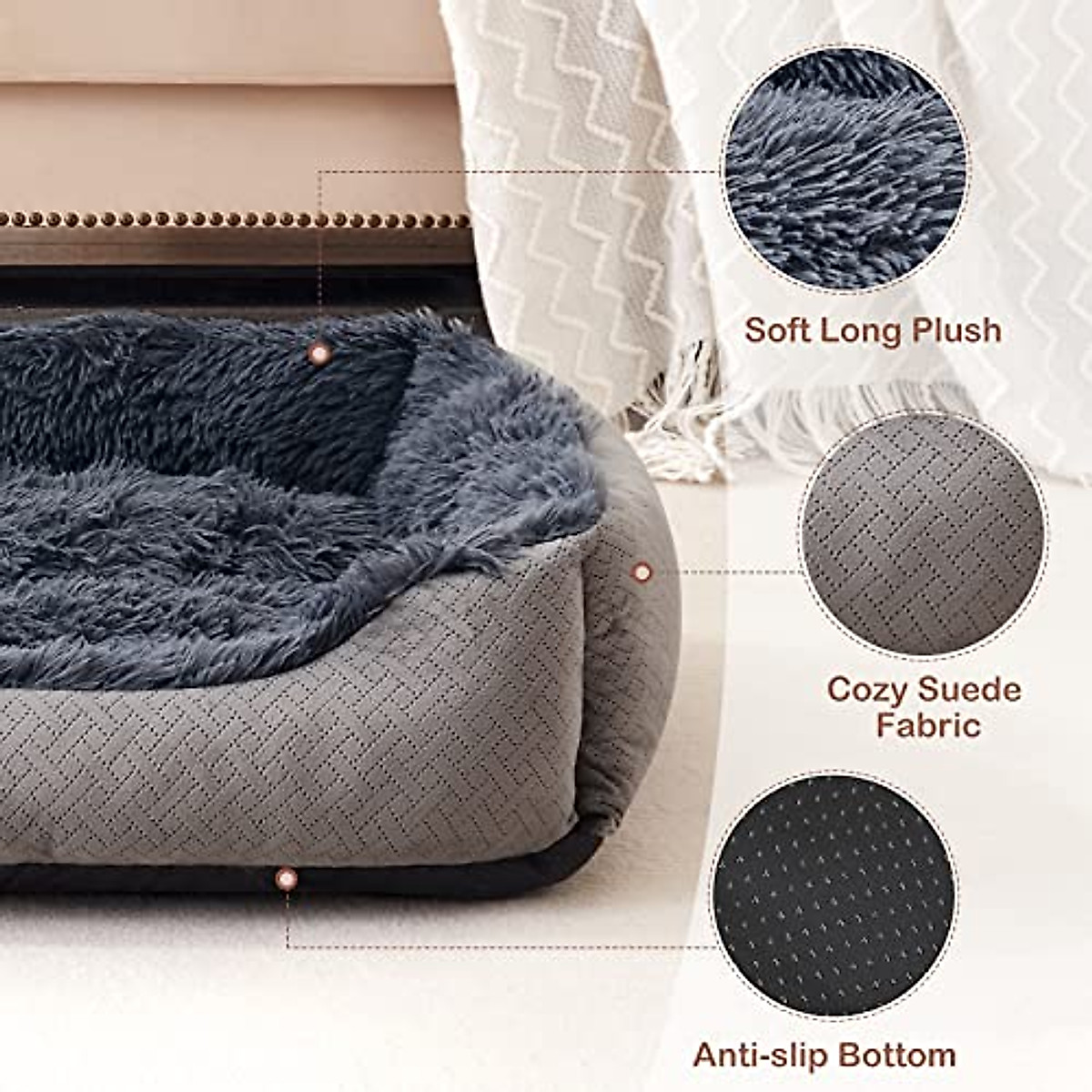 INVENHO Small Dog Bed for Small Medium Large Dogs, Rectangle Washable Dog Bed, Orthopedic Dog Sofa Bed, Durable Plush Pet Bed, Soft Calming Sleeping Puppy Bed with Anti-Slip Bottom S(20"x19"x6")