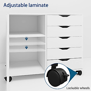 PUNCIA 5-Drawer Mobilable Wood File Storage Cabinets with Power Outlets and Door Home Office Lateral Filing Cabinet with Lock Printer Stand for Home Office