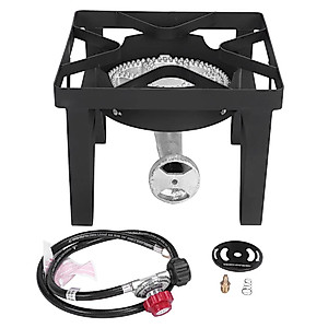 FRITHJILL Outdoor Stove Propane Gas Cooker with Adjustable 0-20Psi Regulator,20W BTU Propane Gas Single Burner Cast Iron Gas Cooker with Stand