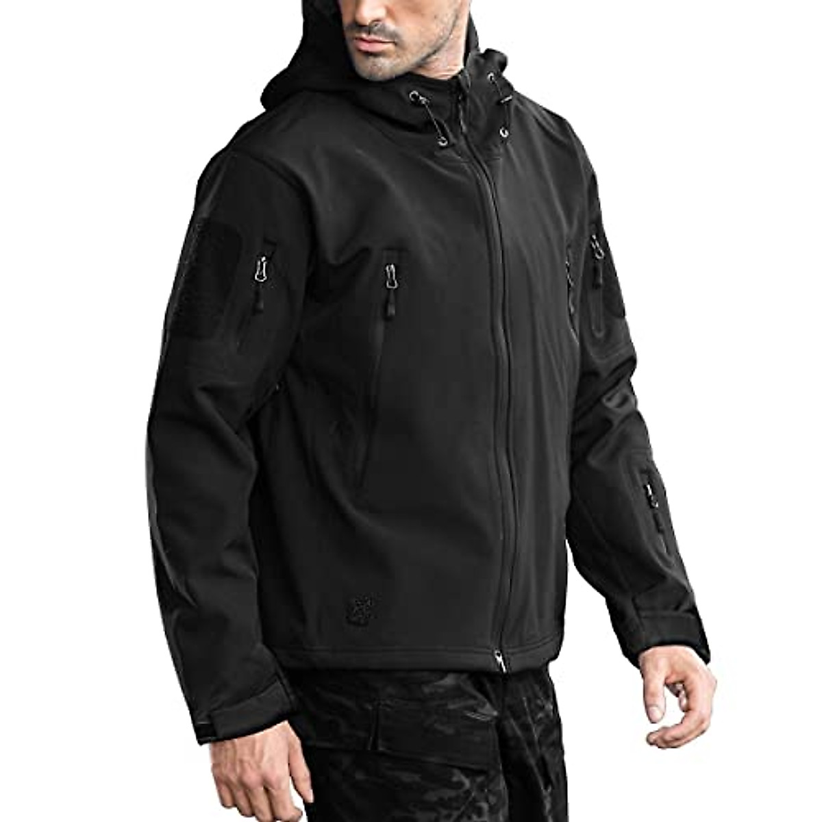 FREE SOLDIER Men's Outdoor Waterproof Soft Shell Hooded Military Tactical Jacket (Black X-Large/US)