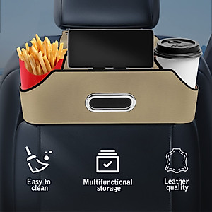 Car Headrest Backseat Organizer,Seat Back Organizer,Hook,Cup Holder,Tissue Box,Phone Holder,Storage Box,Multifunctional Storage for Car Travel Accessories(Off White)