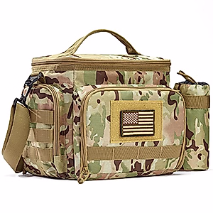 MOV COMPRA Tactical Lunch Bag for Men, Insulated Lunch Box Leakproof Large Capacity with MOLLE Water Bottle Pouch Lunchbox for Adult Work Picnic（Camouflage Green）