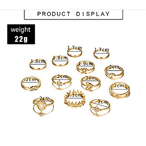 Sither 13 Pcs Women Rings Set Knuckle Rings Gold Bohemian Rings Vintage Gem Crystal Rings Joint Knot Ring Sets for Teens Party Daily Fesvital Jewelry Gift(style3)