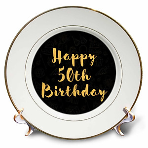 3dRose 8 inch Porcelain Plate - Grandma Grandpa Mother Father Mom Dad Happy 50th Birthday Greetings Rosette - Happy Birthday