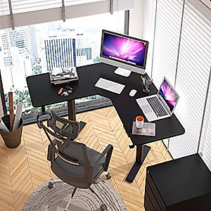 L-Shaped Standing Desk,Height Adjustable Electric Corner Desk,48 Inches Home Office Table with Splice Board,Dual Motor Home Office Desks Black Frame (Black)