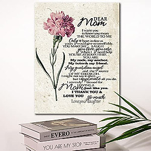 Wailozco Gifts for Mom - Hangable Canvas Poem Prints Framed Poster Wall Art for Mom from Daughter-Meaningful Mom Gifts,Mom Home Bedroom Living Room Wall Decor- Carnation