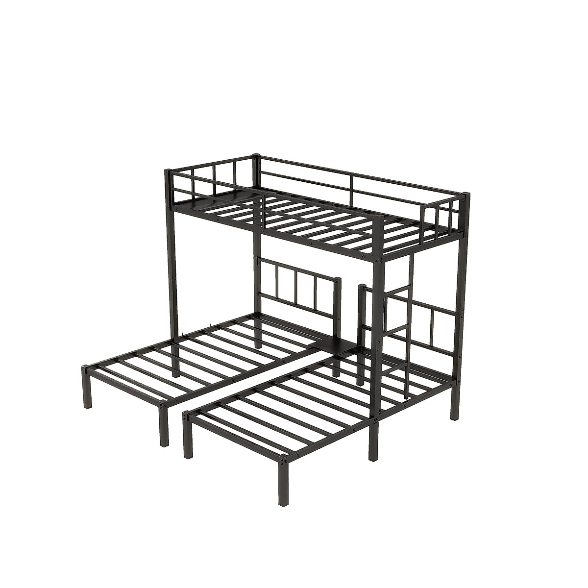 Bellemave Triple Bunk Bed for 3 Metal Twin Over 2 Twin Bunk Bed with Shelf for Kids Boys Girls, Detachable Triple Bunk Bed Can be Divided Into Three Beds, Black