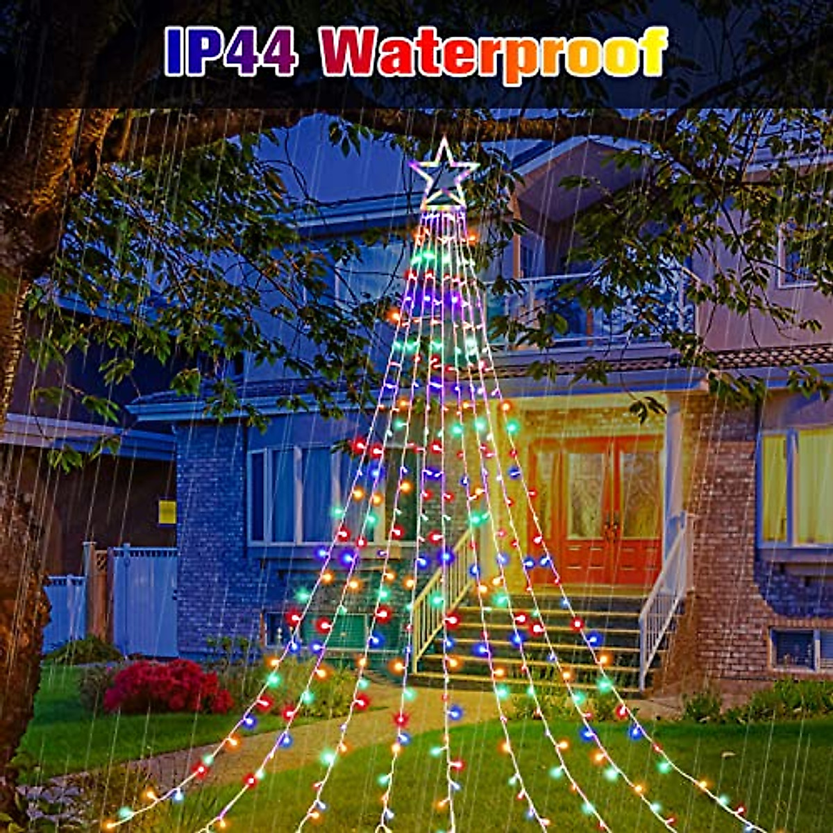 Outdoor Christmas Decorations Star String Lights, 320 LED 11.5 ft Waterfall Tree Lights with 8 Lighting Modes Christmas Star Lights for Indoor Outdoor Yard Home Festival Party Xmas New Year Decor