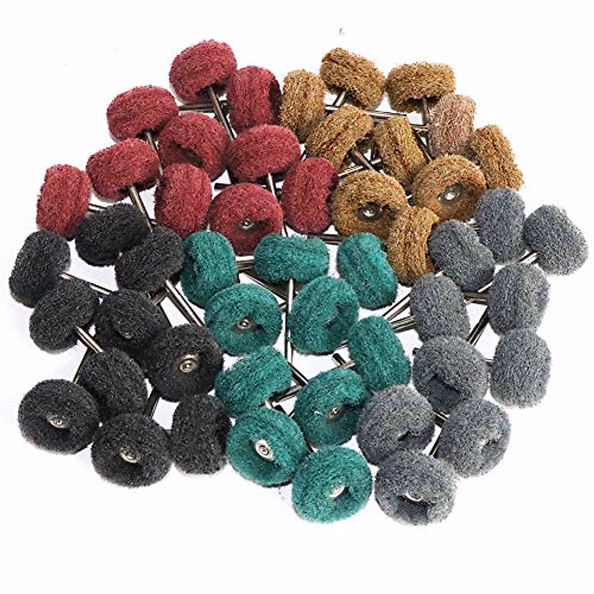 FPPO Abrasive Buffing Polishing Wheel Set for Rotary Tool,Mini scouring pad Brush Polishing kit, Removal of Rust,Deburring on Metal Surface,with 3mm Mandrel (mix50pcs)