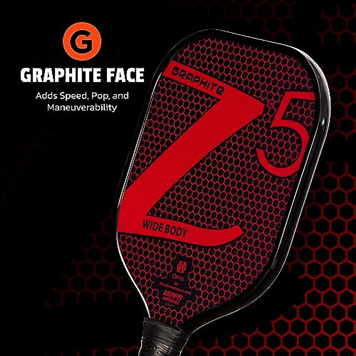 ONIX Graphite Z5 Pickleball Paddle (Graphite Carbon Fiber Face with Rough Texture Surface, Cushion Comfort Grip and Nomex Honeycomb Core for Touch, Control, and Power), Red