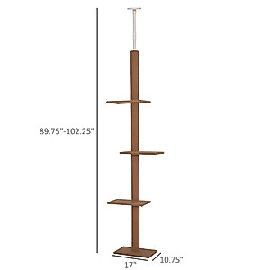 PawHut Floor-to-Ceiling Cat Tree Cat Climbing Tower with Sisal-Covered Scratching Posts Natural Cat Tree Activity Center for Kittens Cat Tower Furniture, Brown