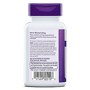 Natrol Melatonin 3 mg, Dietary Supplement for Restful Sleep, Sleep Supplements for Adults, 60 Melatonin Tablets, 60 Day Supply