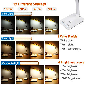Miady LED Desk Lamp Eye-Caring Table Lamp, 3 Color Modes with 4 Levels of Brightness, Dimmable Office Lamp with Adapter, Touch Control Sensitive(White Aluminum)