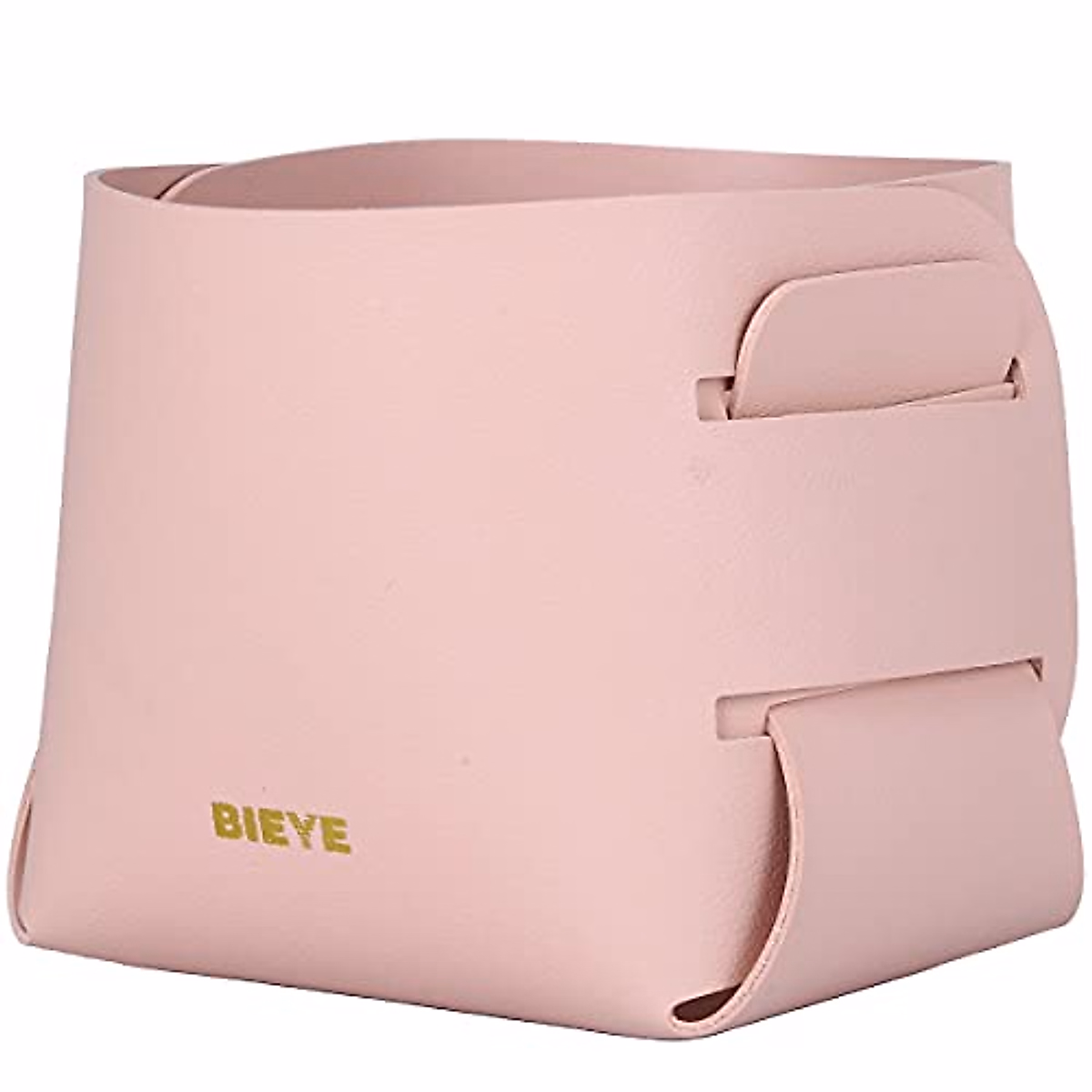 Bieye LSB001 Collapsible Leather Storage Bin Decorative Desk Organizer for Jewelry Makeup Pen Pencil Glasses Remote Controller Storage (Pink, 4WX4LX4H)